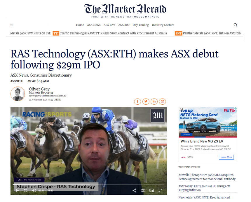 Ras Technology (Asx:Rth) Makes Asx Debut Following $29M Ipo | Racing ...